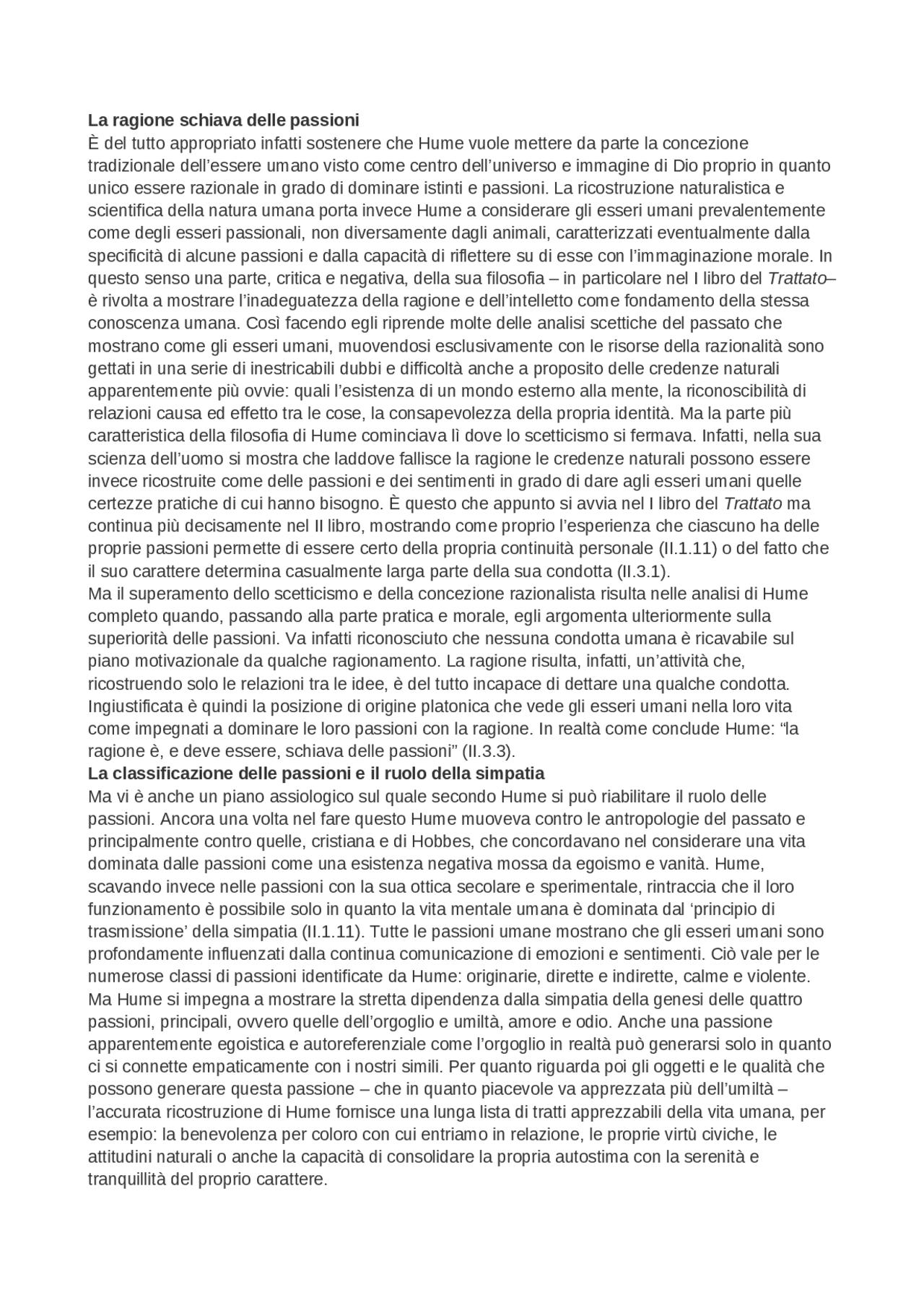 Hume E Le Passioni Appunti Docsity