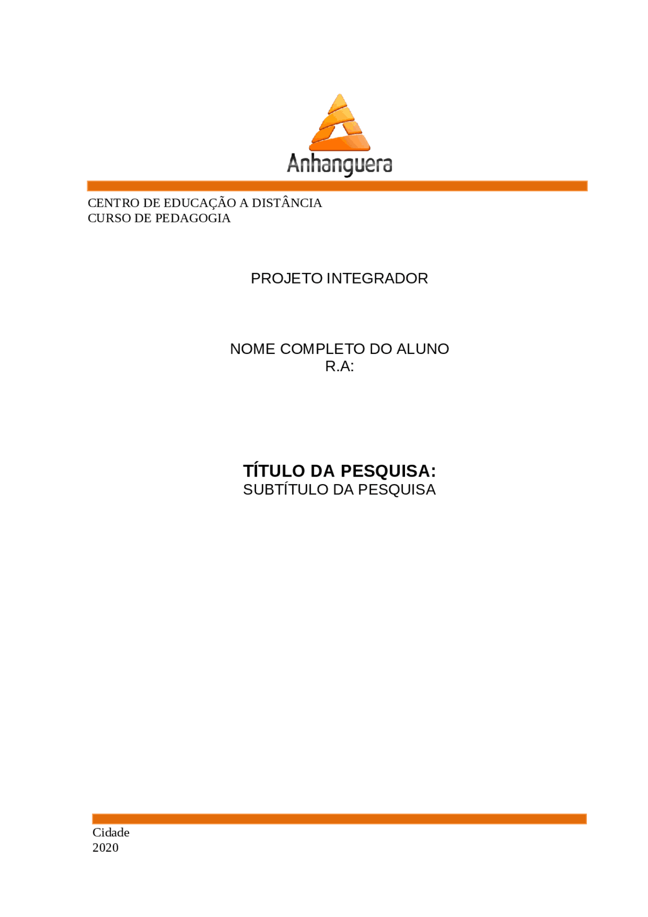 Template Projeto Integrador Ii Pedagogia Docsity