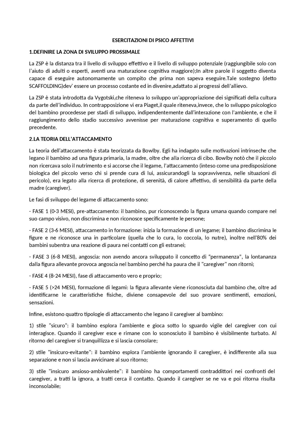 Processi Di Sviluppo Psico Affettivo 24 Cfu Docsity