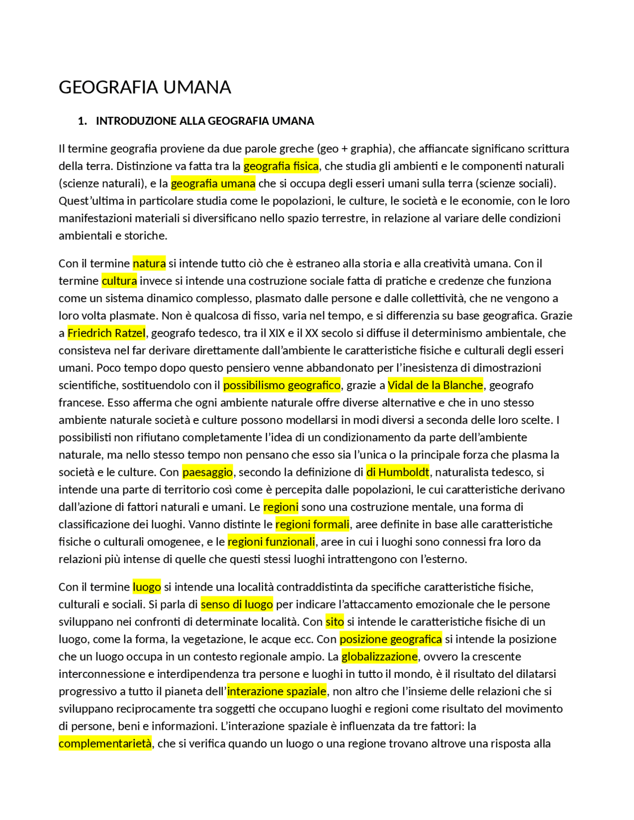 Geografia Umana Un Approccio Visuale Appunti Di Geografia Docsity