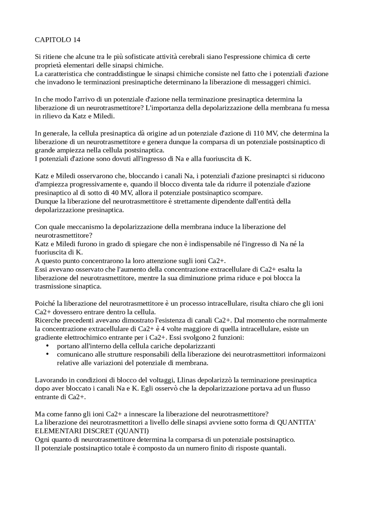 Riassunto Capitolo 14 Del Kandel Docsity