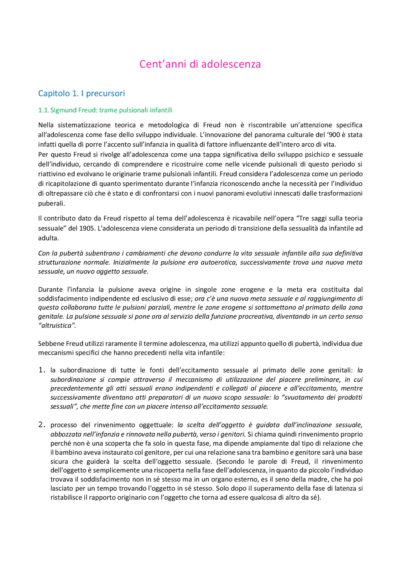Riassunto Completo Libro Centanni Di Adolescenza Docsity