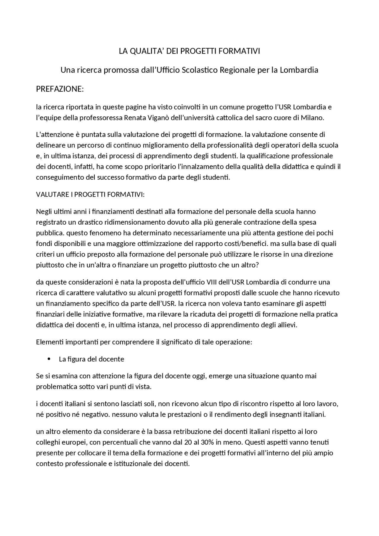 Riassunto Del Libro La Qualità Dei Progetti Formativi Docsity