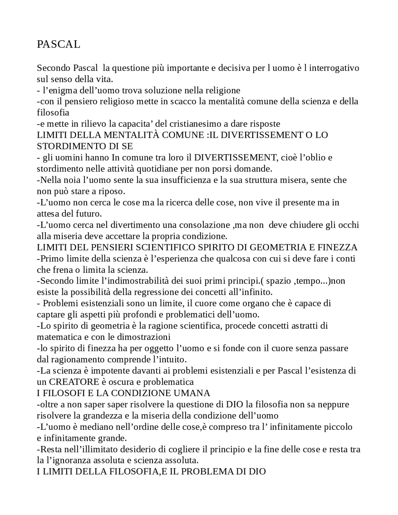 Sintesi Della Filosofia Di Pascal Docsity