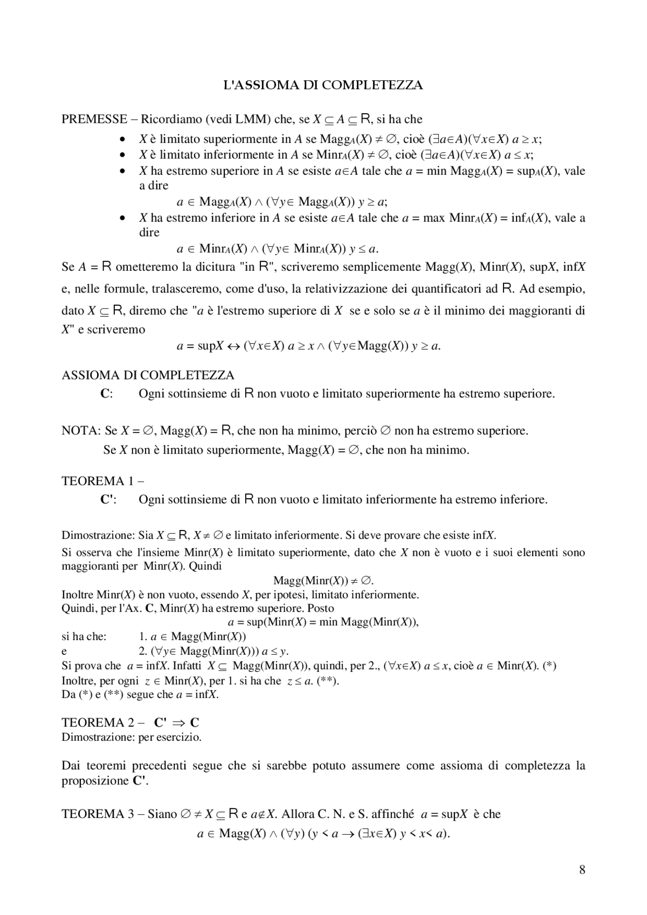 Assioma Di Completezza Docsity