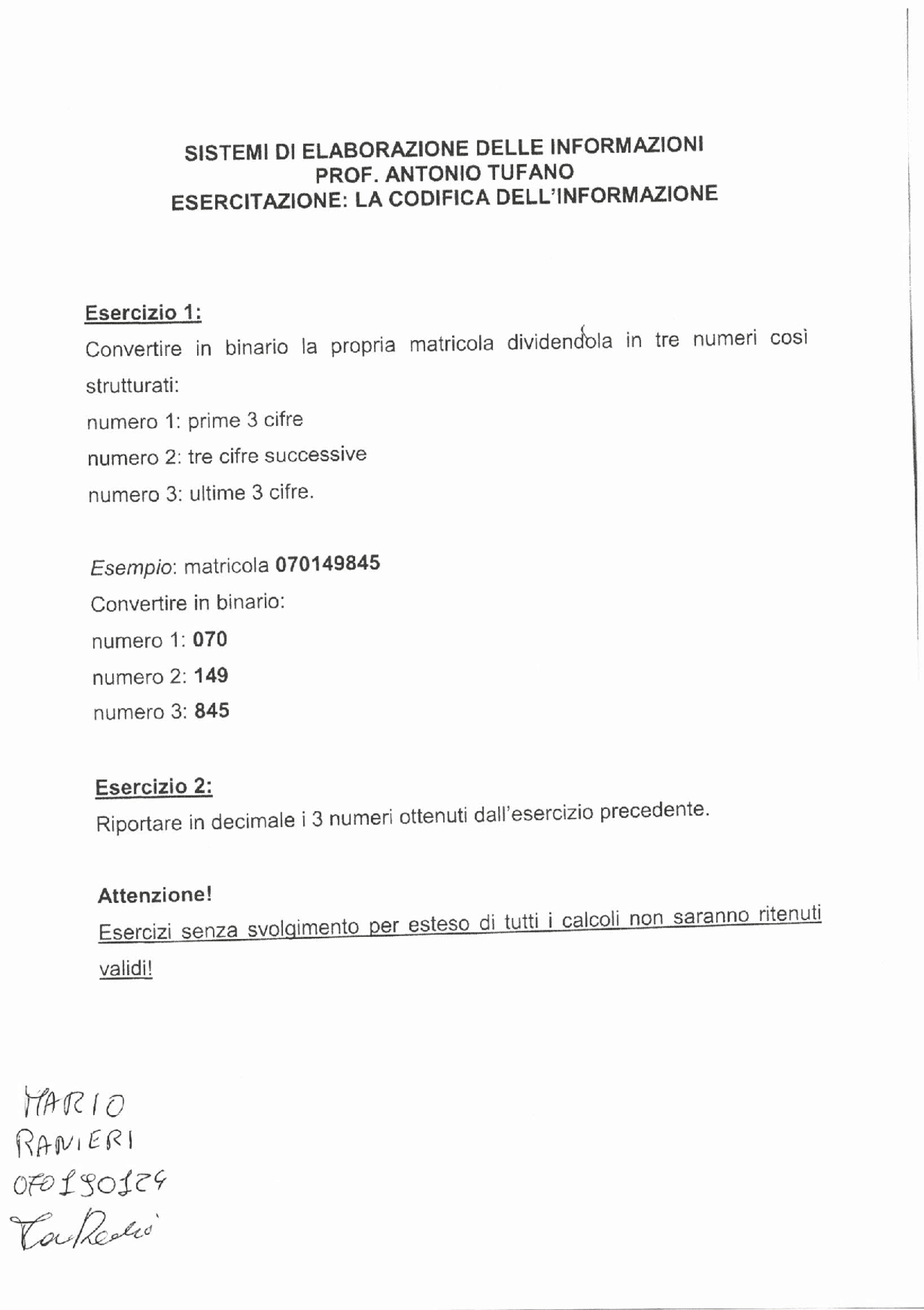ELABORATI SISTEMI DI ELABORAZIONE DELL' INFORMAZIONI - Docsity