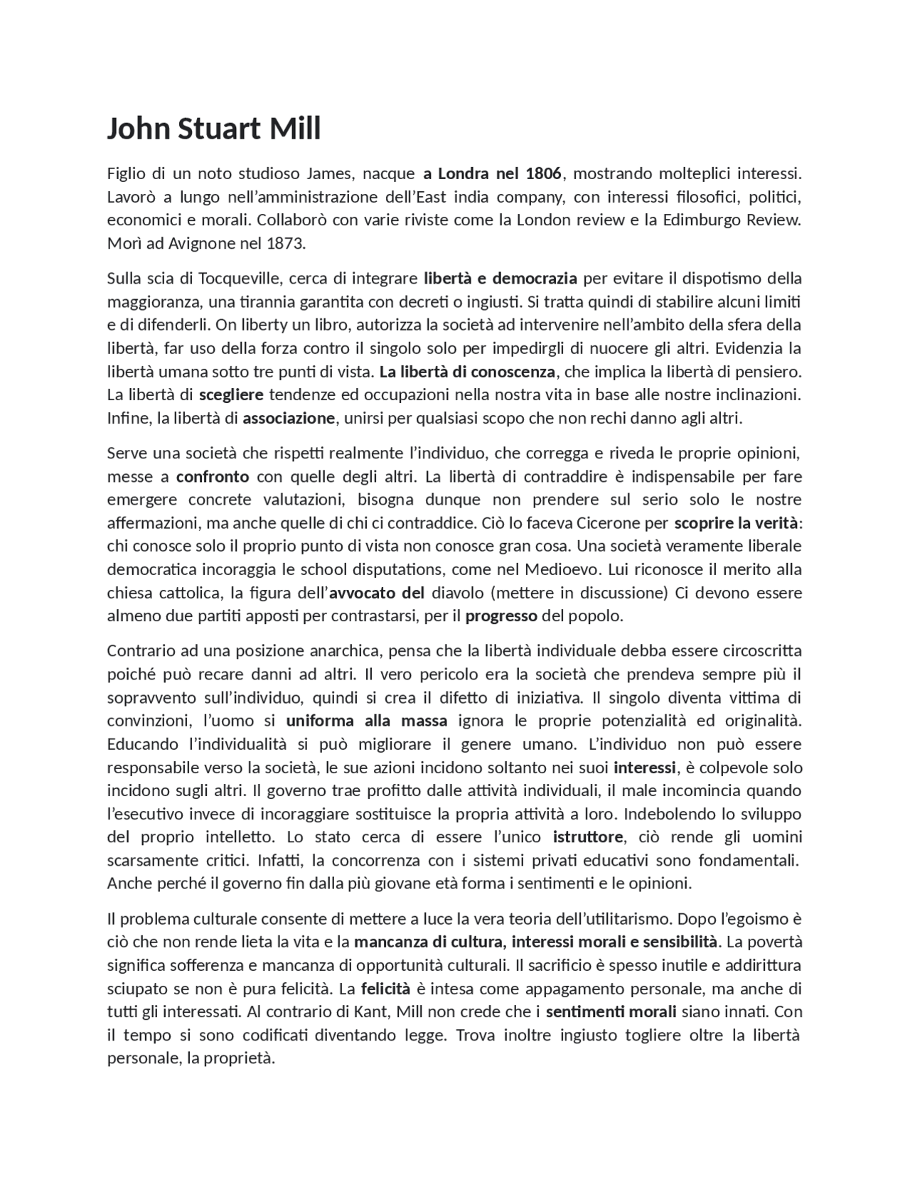 Il Pensiero Di John Stuart Mill Docsity