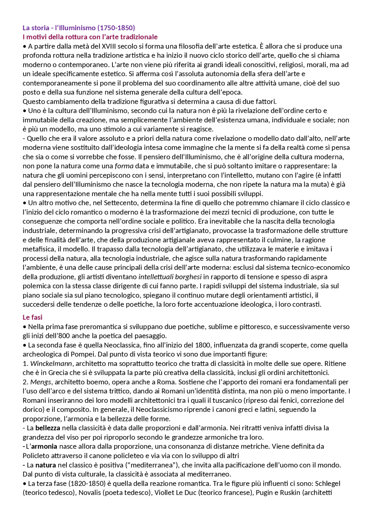 Sintesi Sullilluminismo E Neoclassicismo Docsity