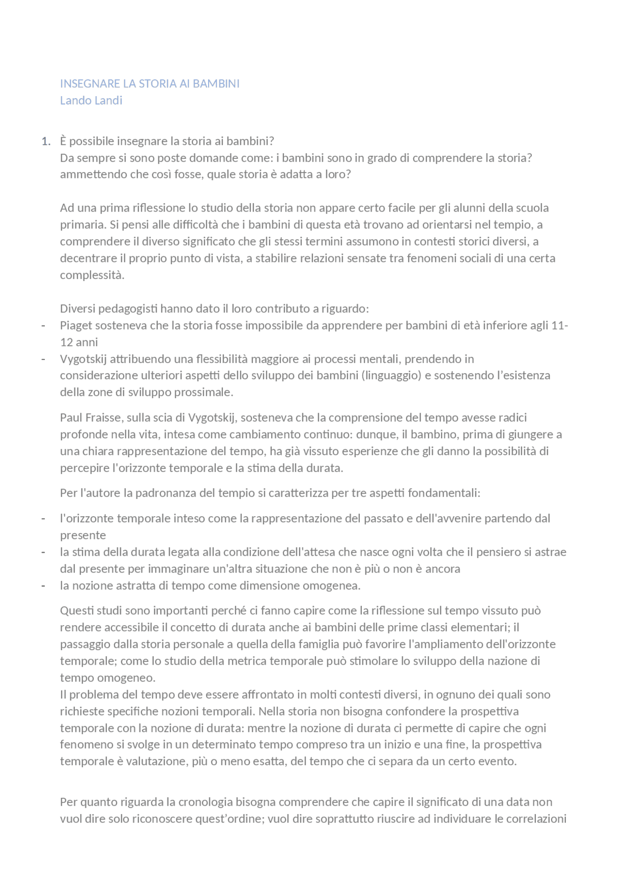 Insegnare La Storia Ai Bambini Docsity