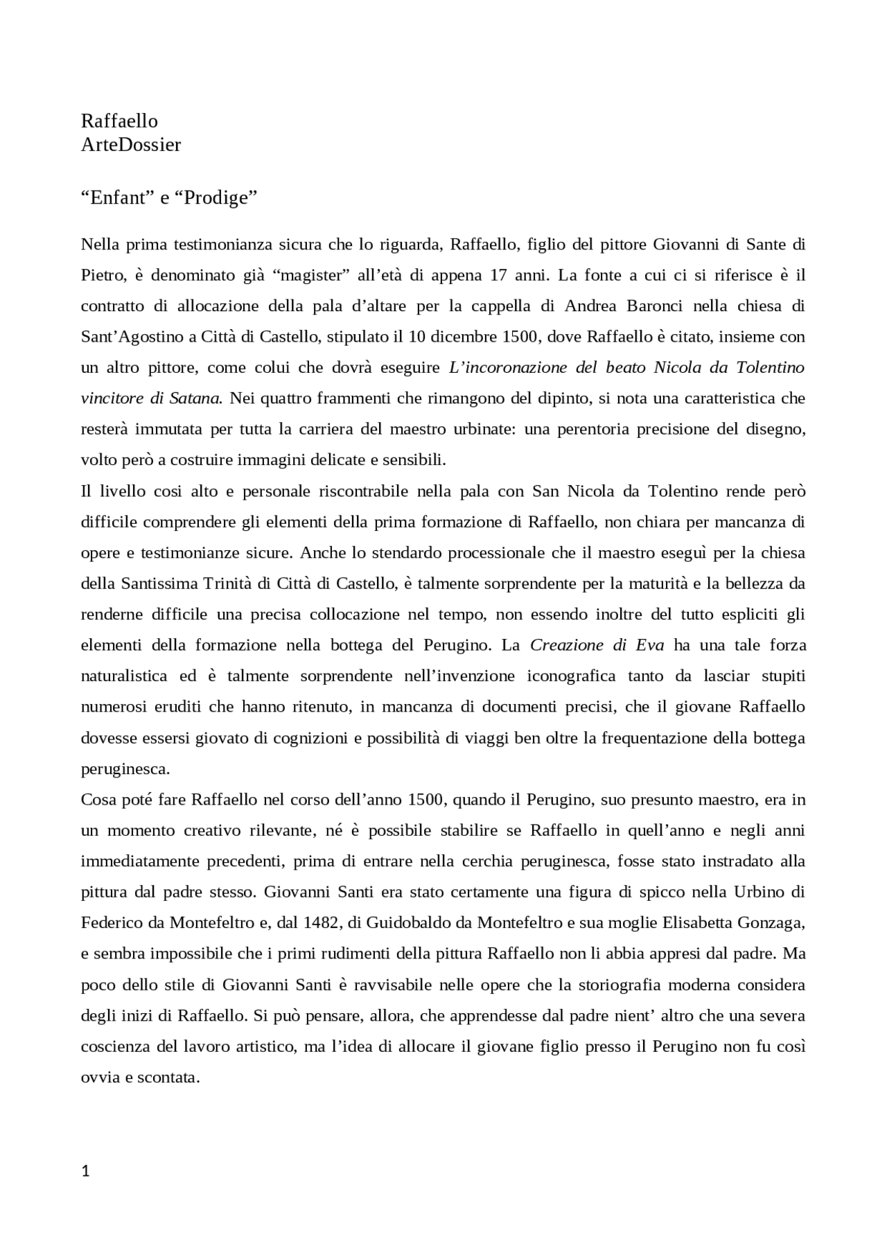 Raffaello Art Dossier Docsity