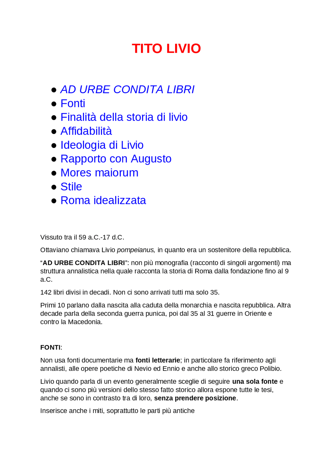 Tito Livio Schema Per Liceo Sintesi Del Corso Di Latino Docsity