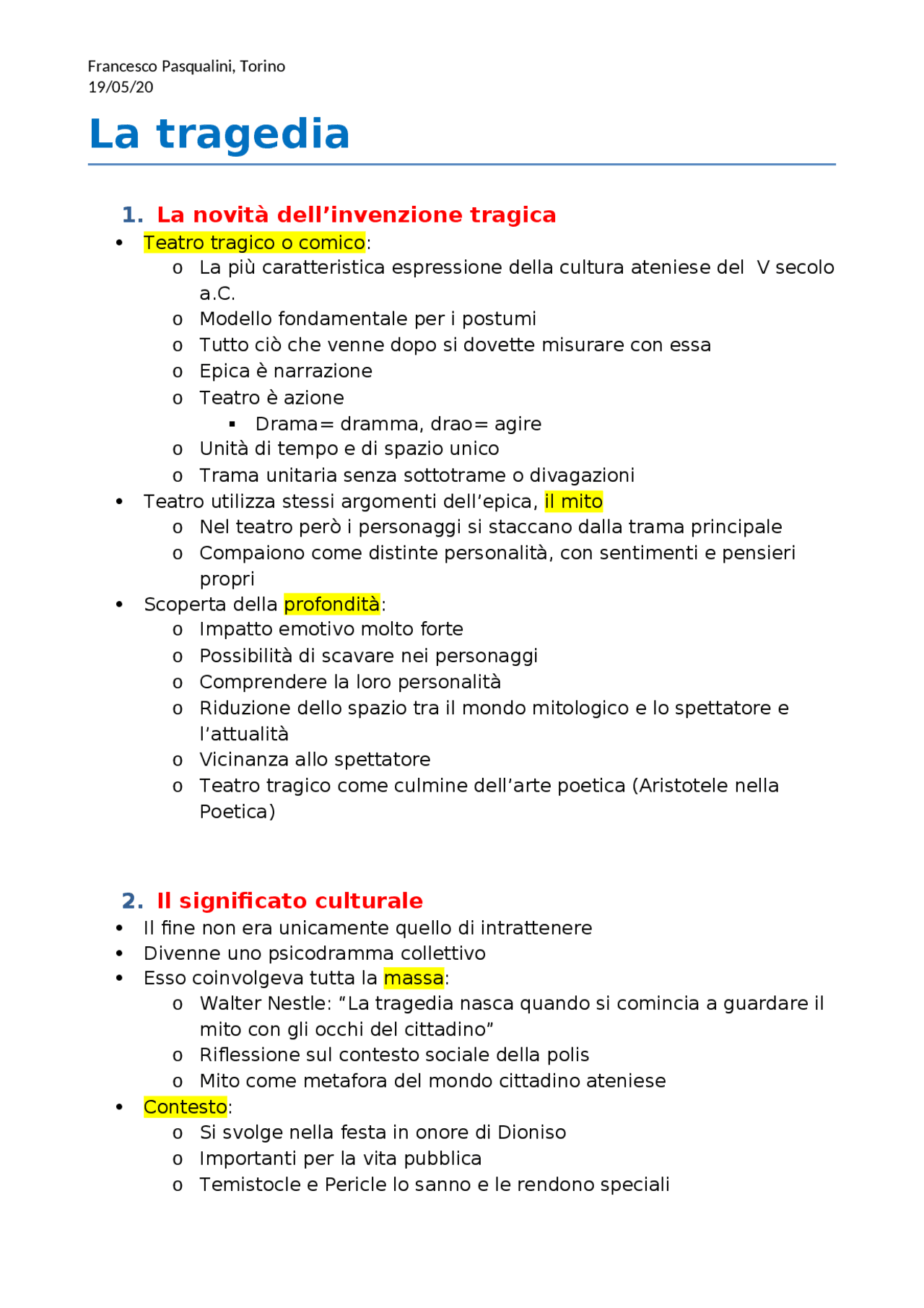 La tragedia greca, V secolo a.C. - Docsity