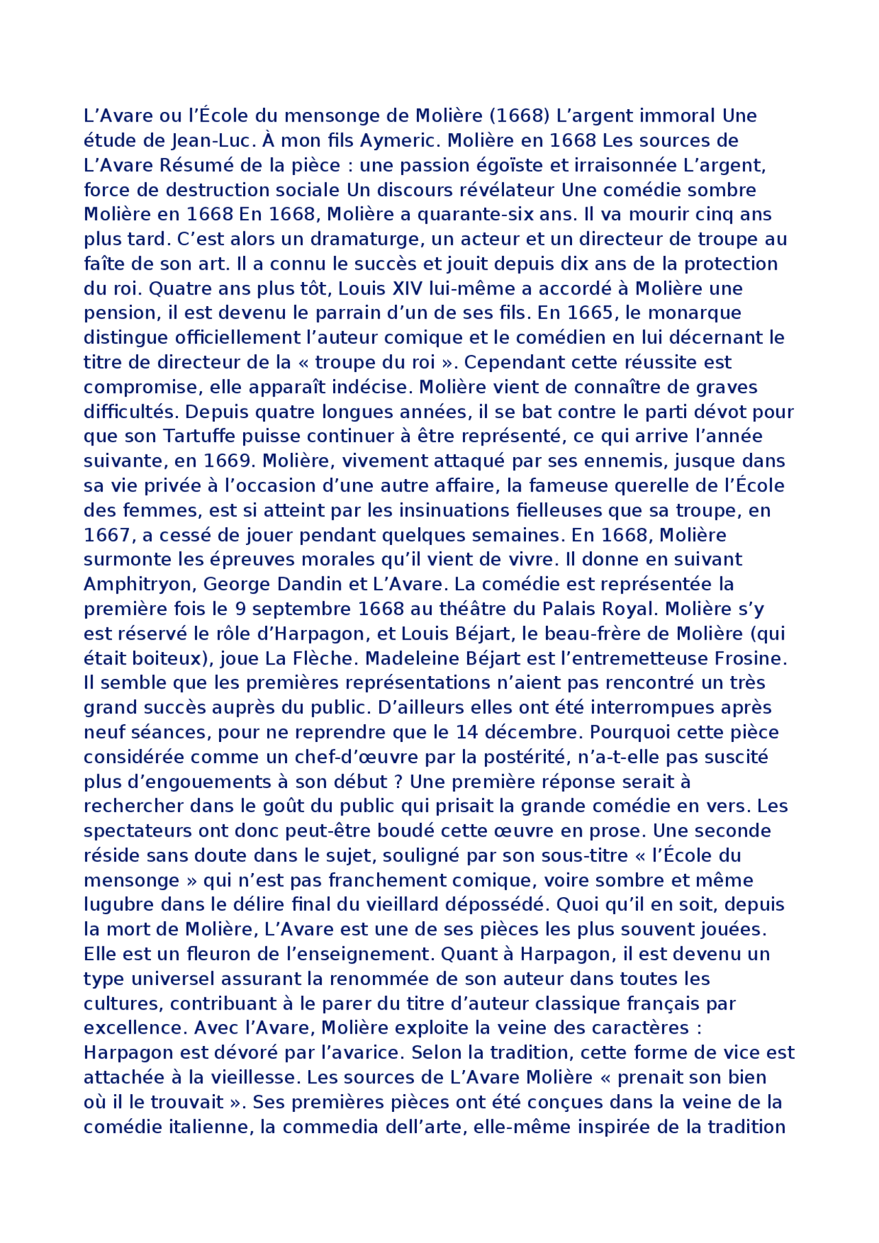 Molière Langue Originale Docsity
