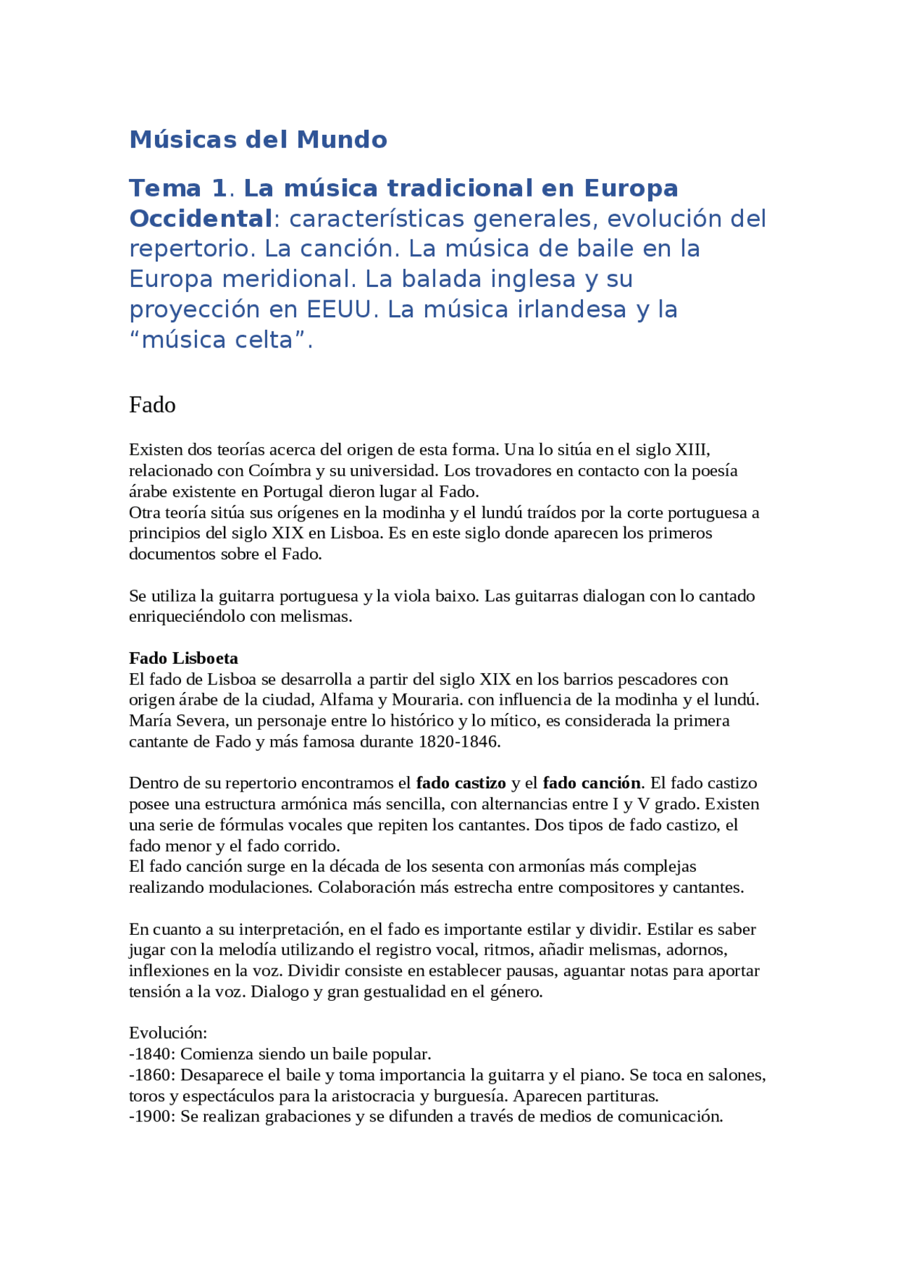 Músicas del Mundo - Entero | Apuntes de Música | Docsity