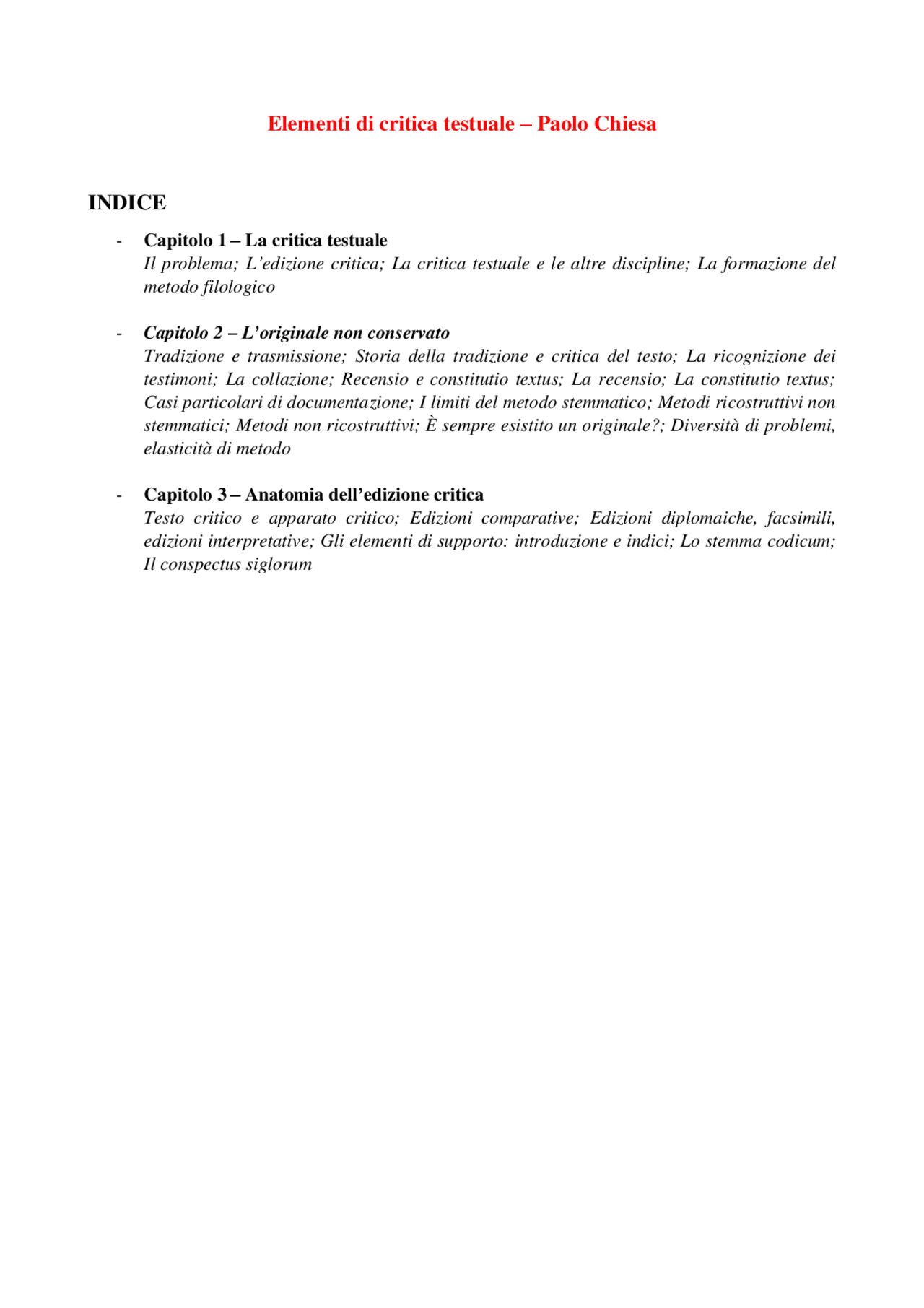 Elementi Di Critica Testuale Di Paolo Chiesa Docsity
