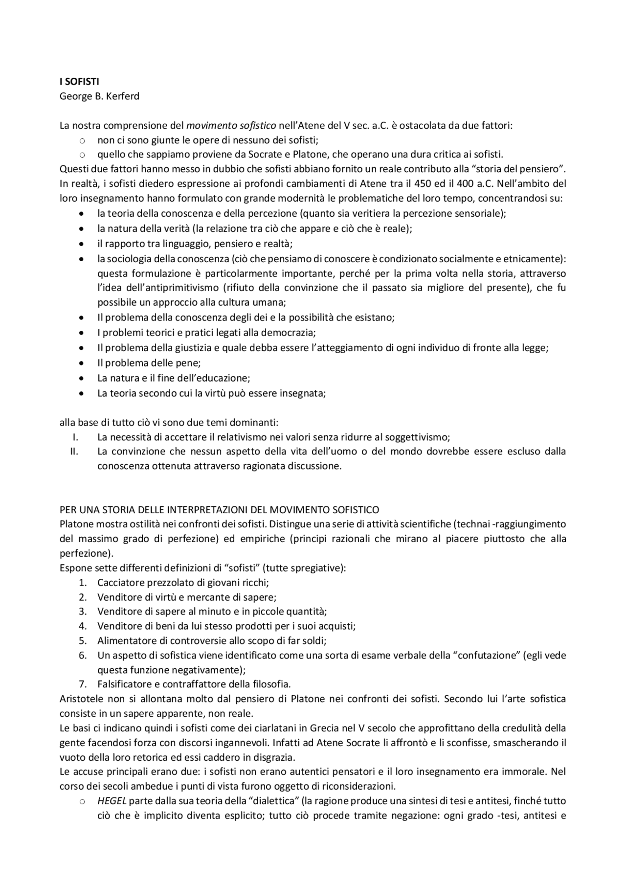 I Sofisti Riassunto Di Estetica Biennio Docsity