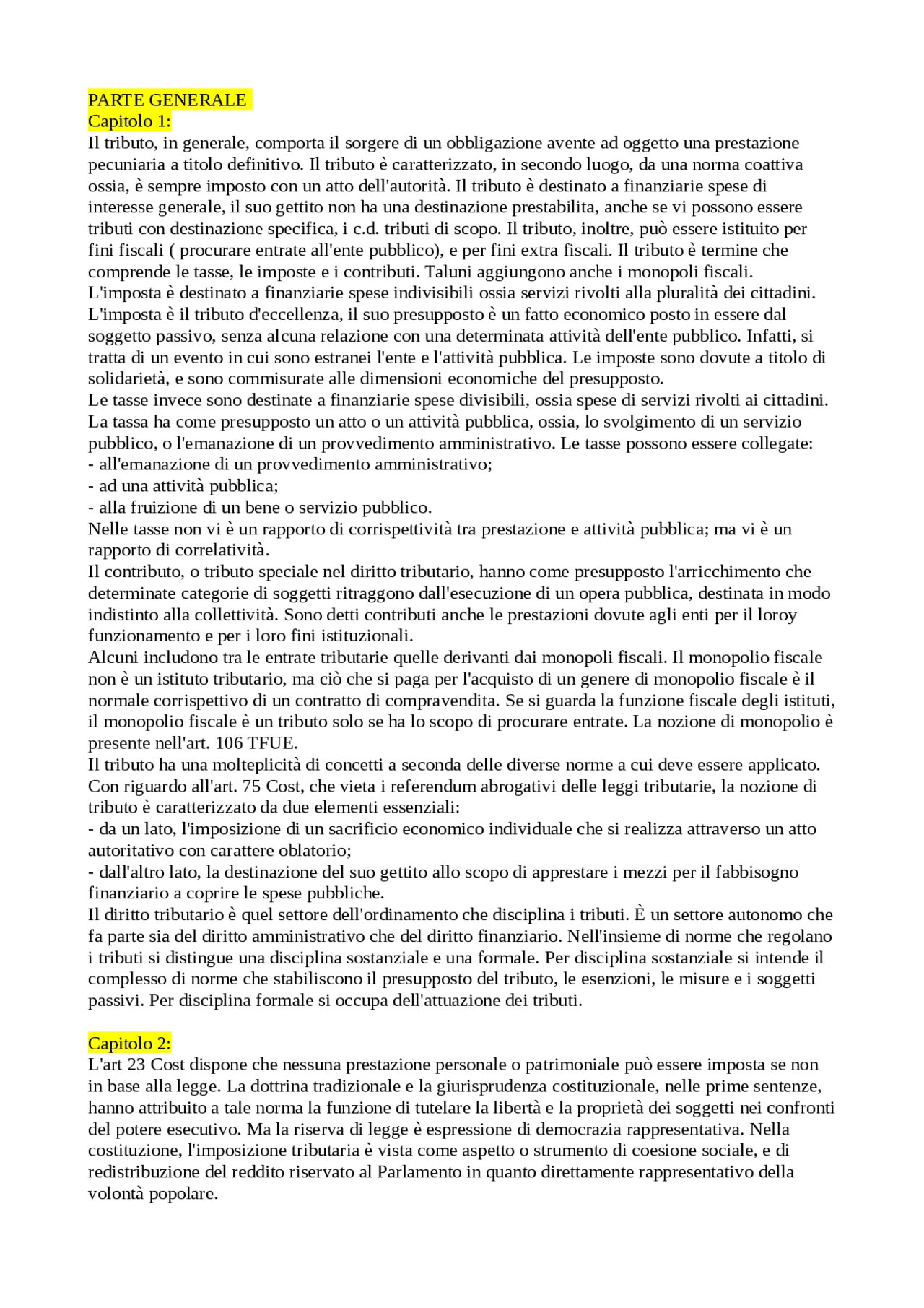 Diritto Tributario Parte Generale Docsity