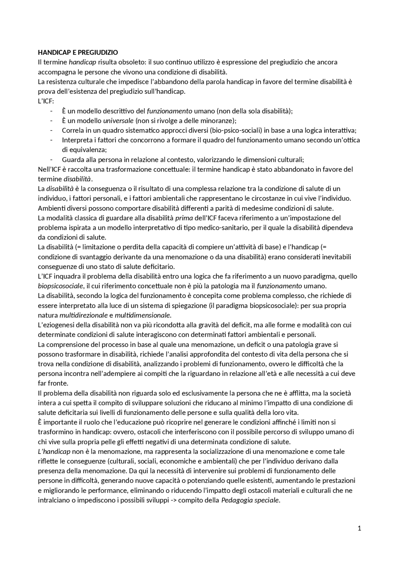 Handicap Pregiudizio Docsity