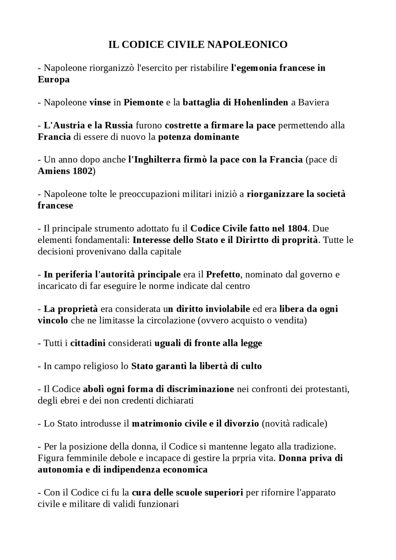 Codice civile Napoleonico - Docsity