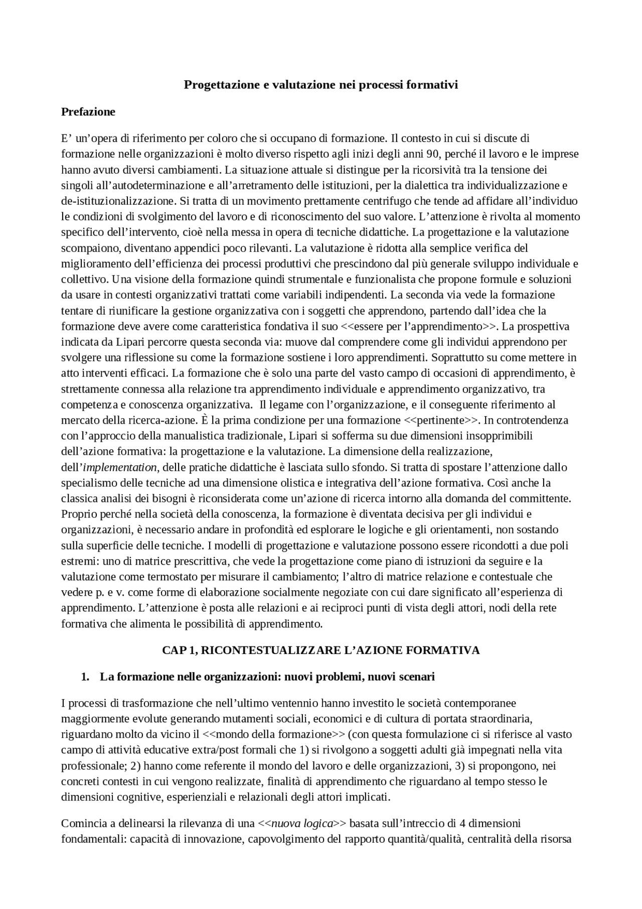 Progettazione E Valutazione Nei Processi Formativi Lipari Docsity