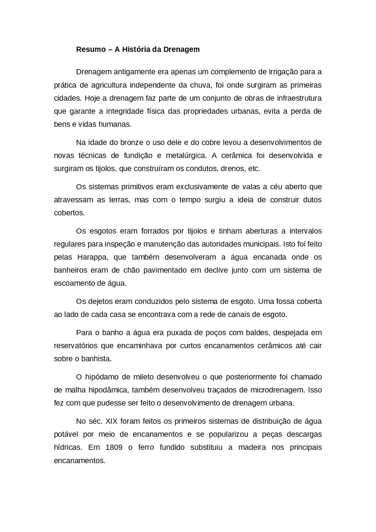 A História Da Drenagem Docsity