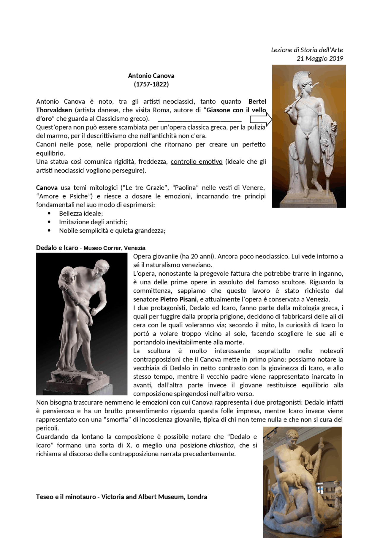 Canova Massimo Esponente Del Neoclassicismo Docsity