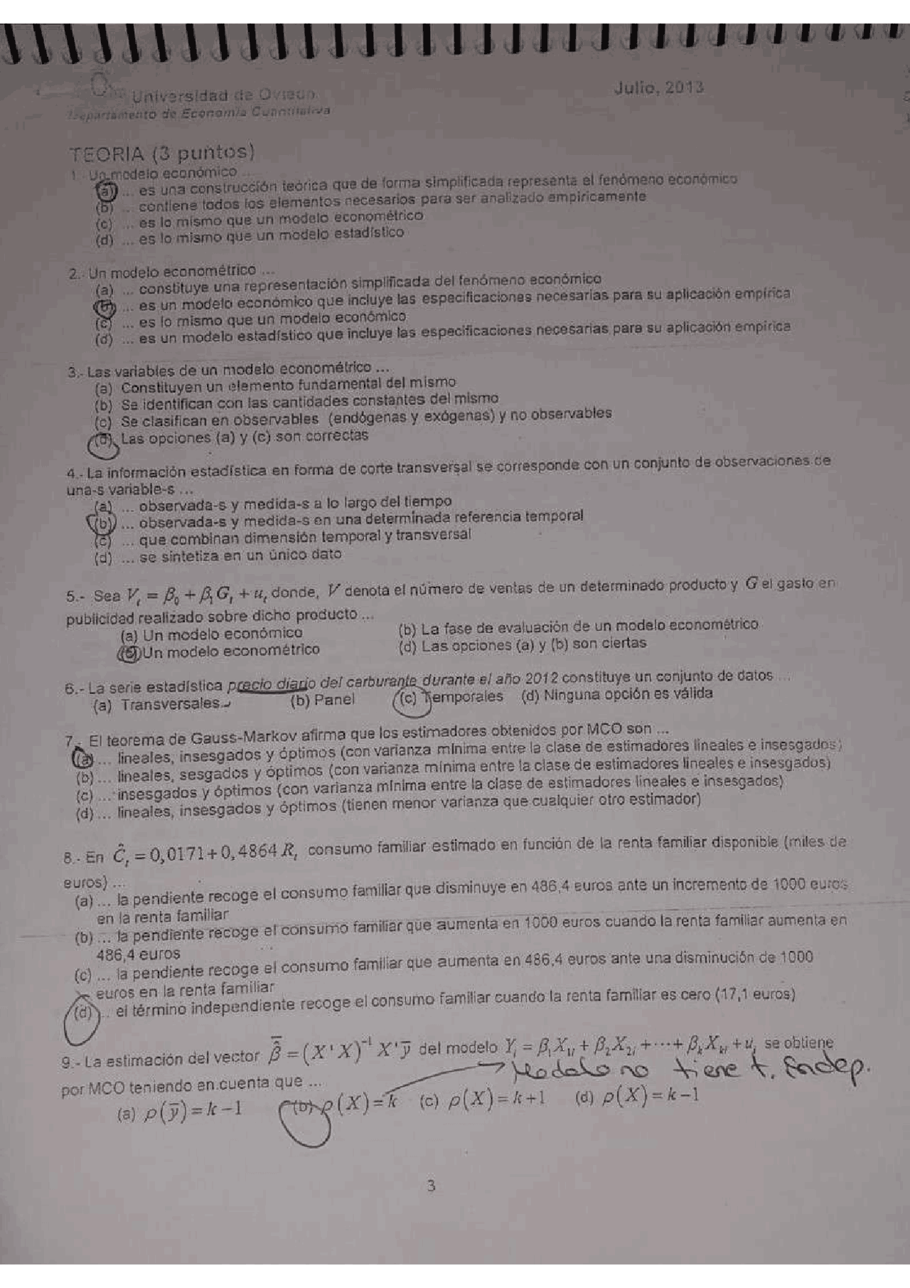 Examen Econometria 3º Docsity