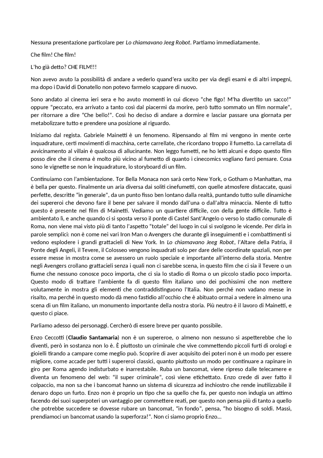 Lo Chiamavano Jeeg Robot Recensione Docsity