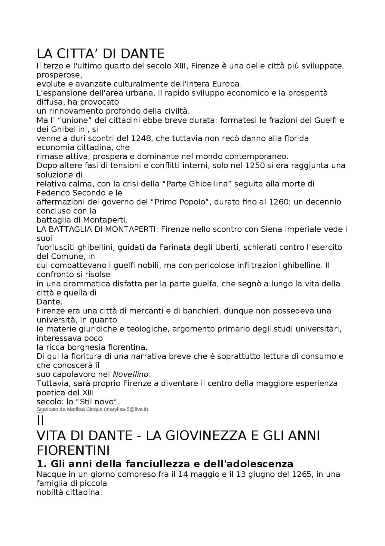 Vita E Opere Di Dante Docsity