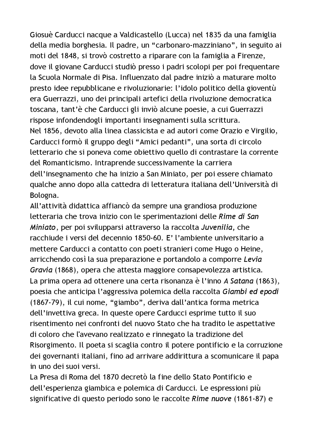 Carducci Tema Svolto Docsity