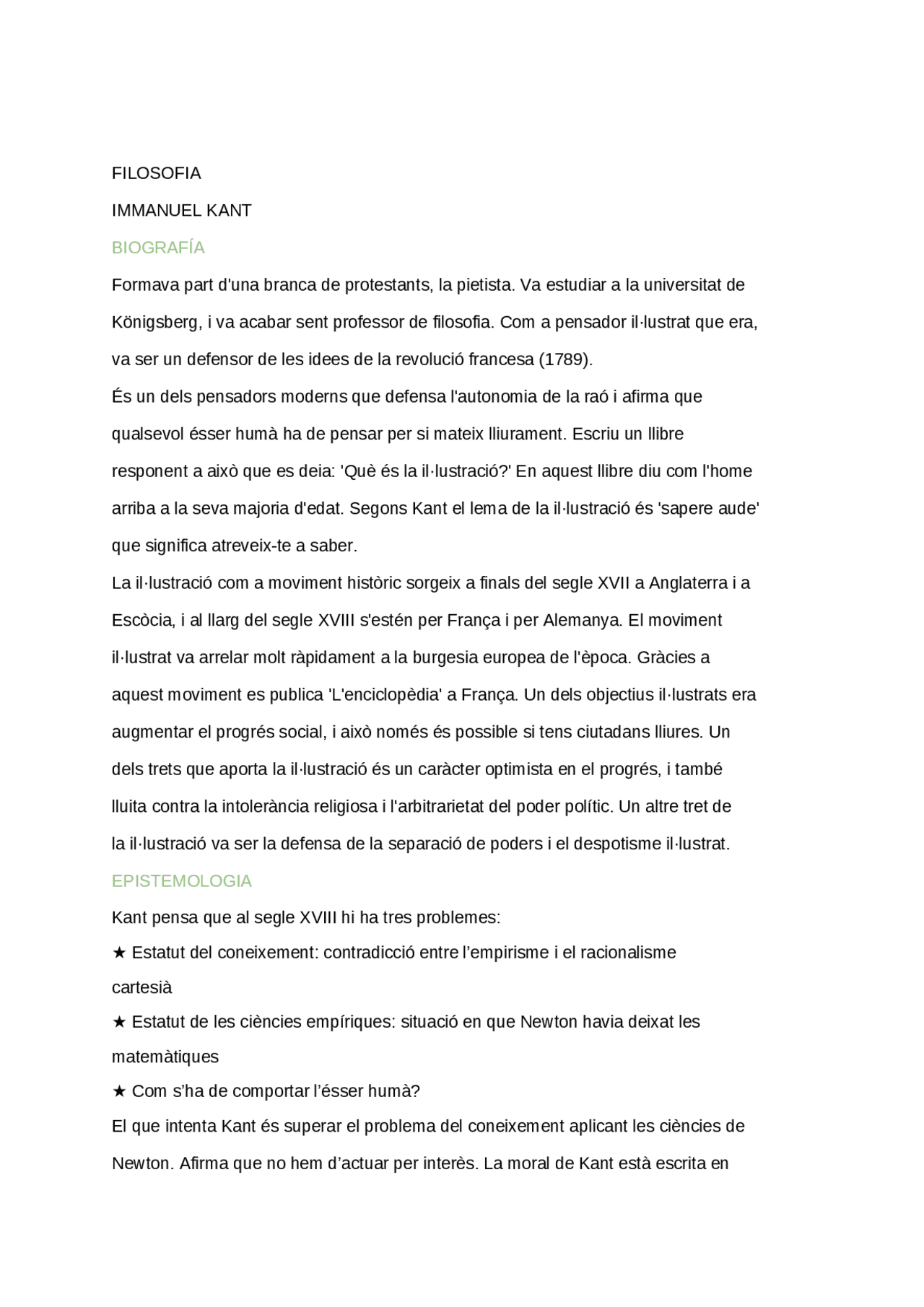 Apuntes De Kant Para La Selectividad Docsity