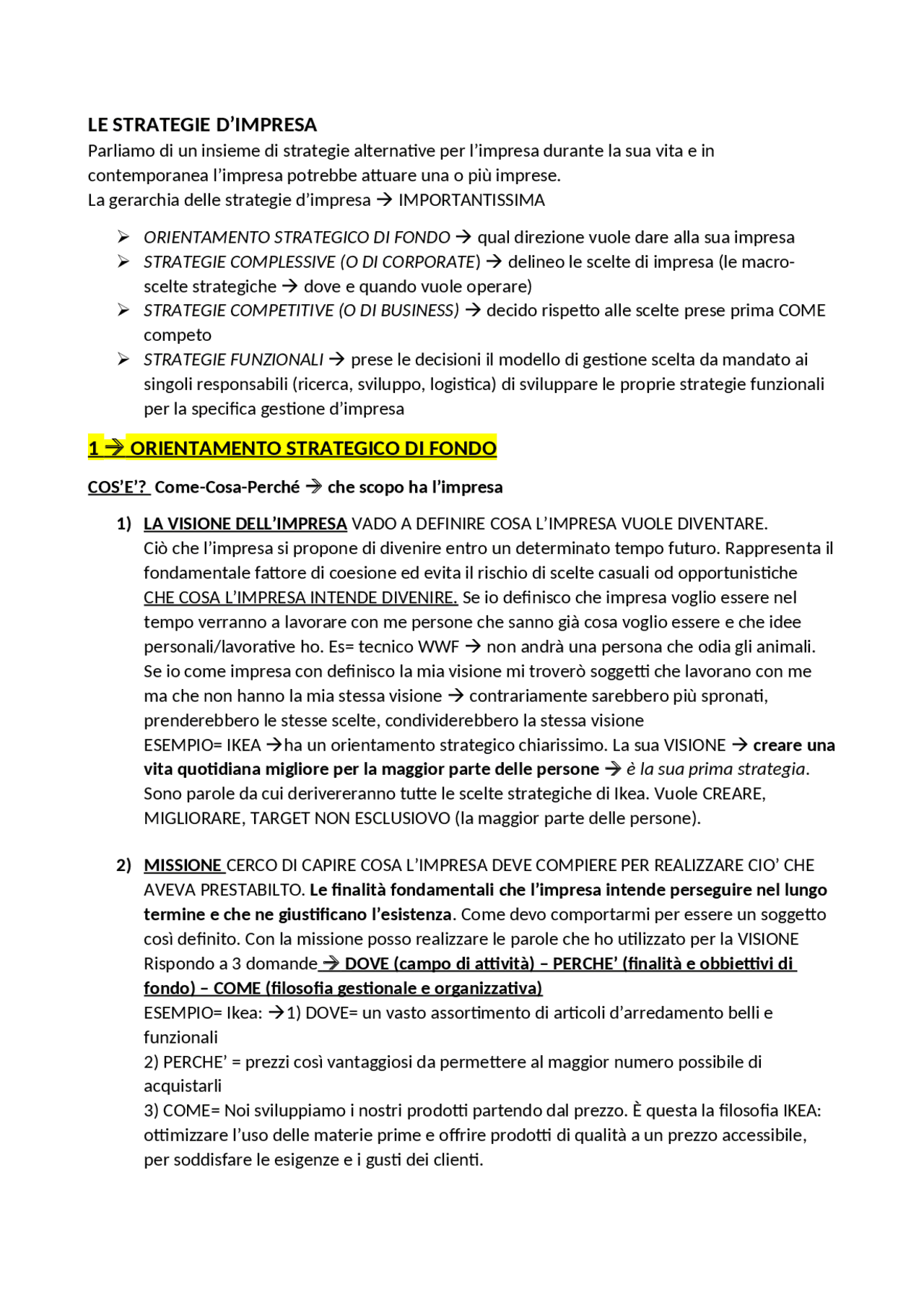 Le Strategie Dimpresa Docsity