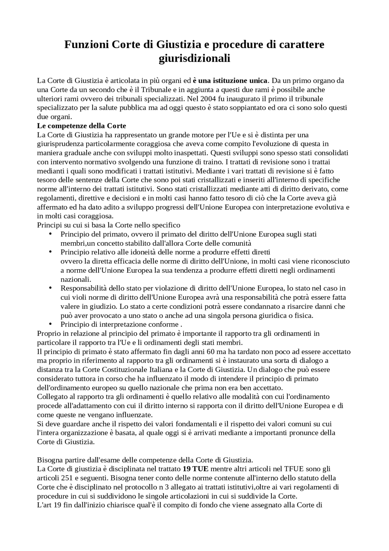 Appunti Sulle Funzioni Della Corte Di Giustizia Ue Docsity