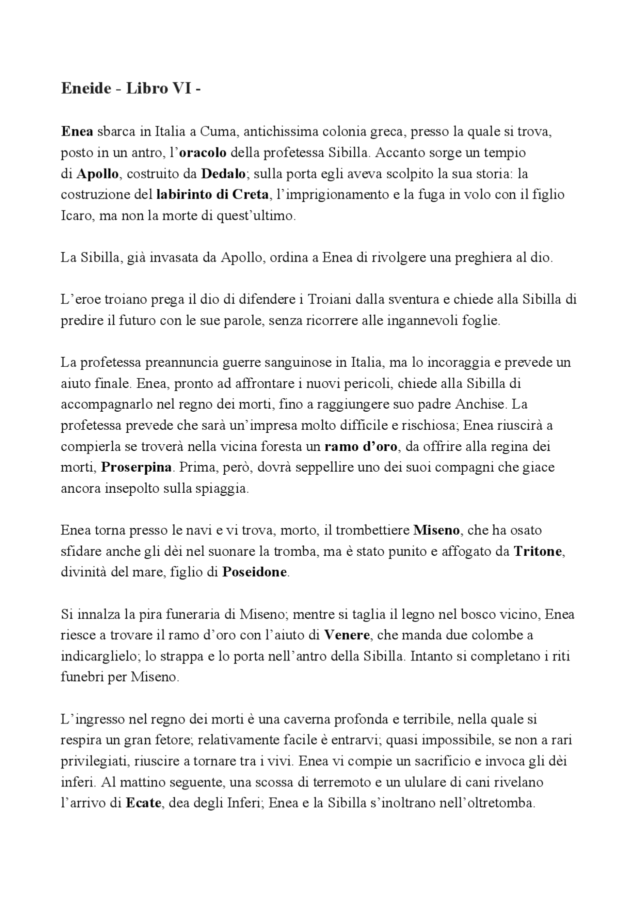 Riassunto Libro Vi Eneide Docsity