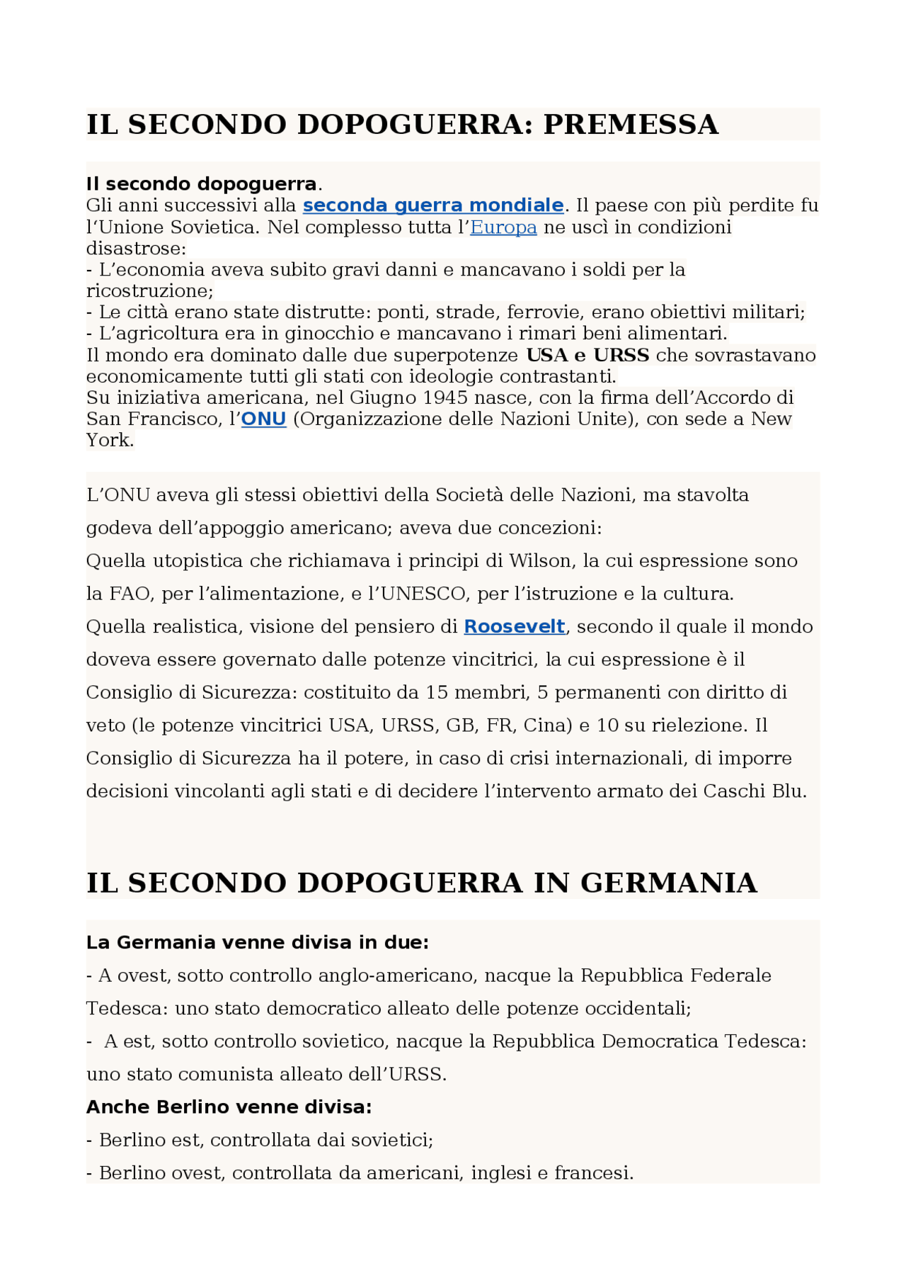 Il Secondo Dopoguerra Docsity