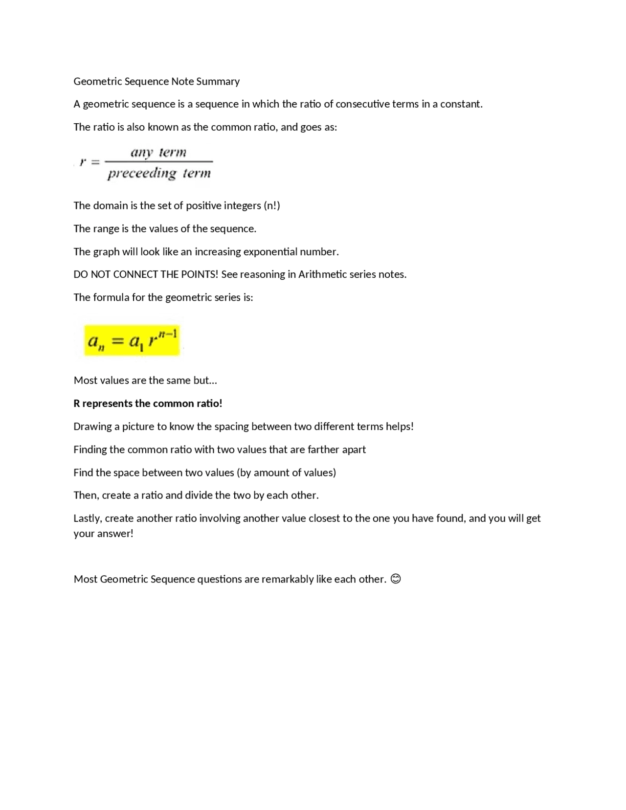 Geometric Sequence Summary | Study Guides, Projects, Research ...
