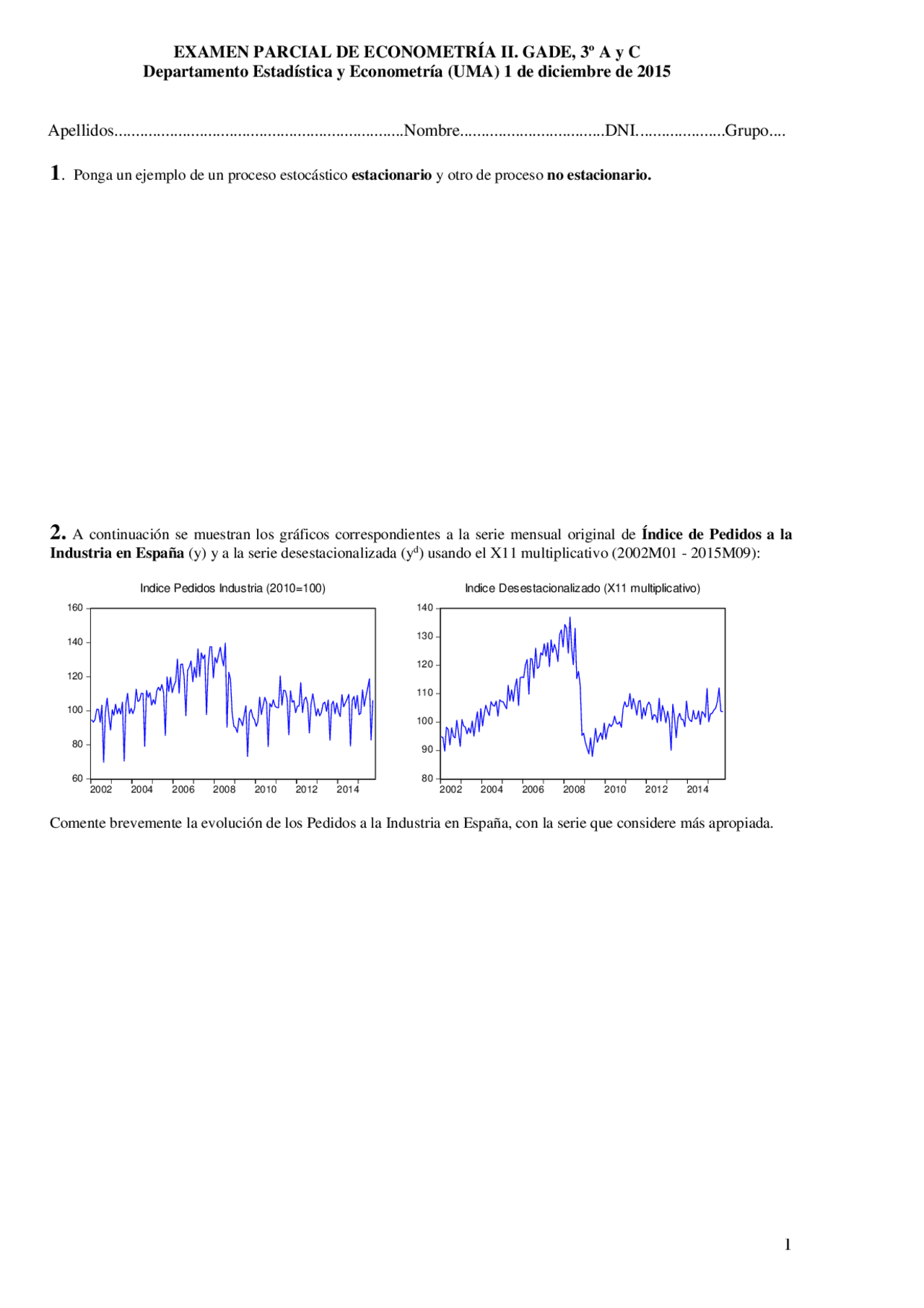 Examen Parcial Econometria Ii 2015 Docsity