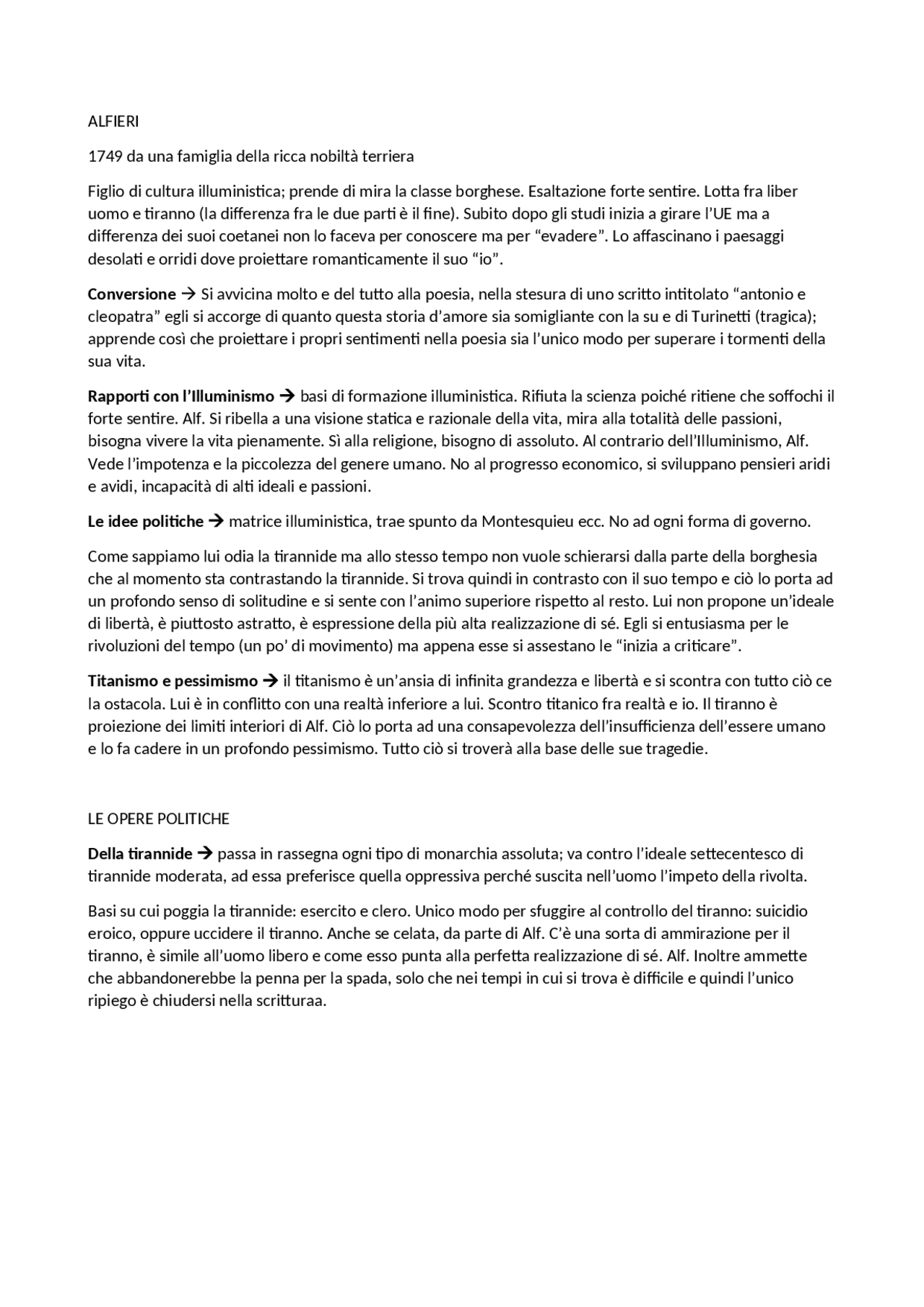 Appunti Su Alfieri Docsity