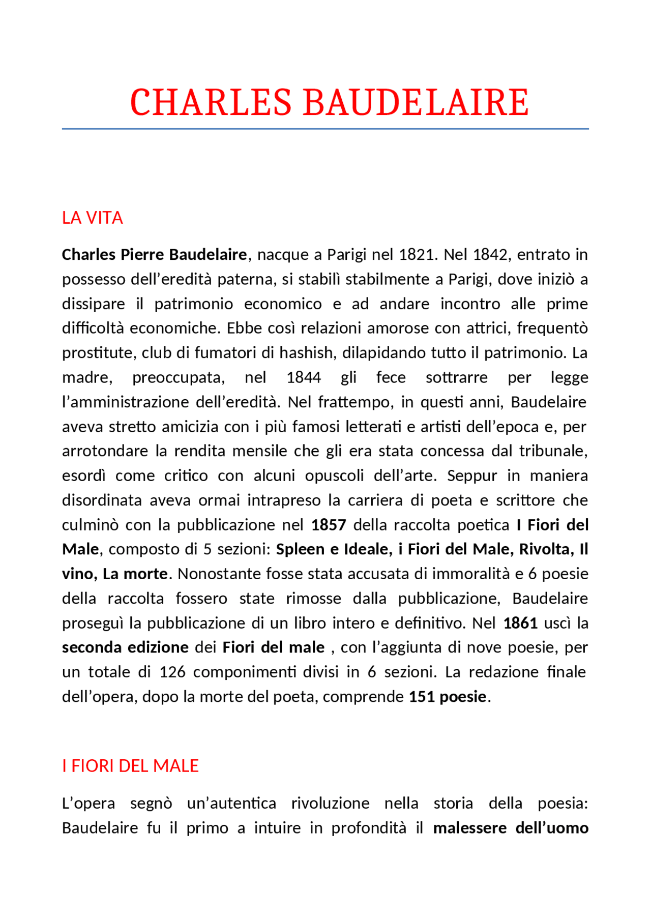 Charles Baudelaire Docsity