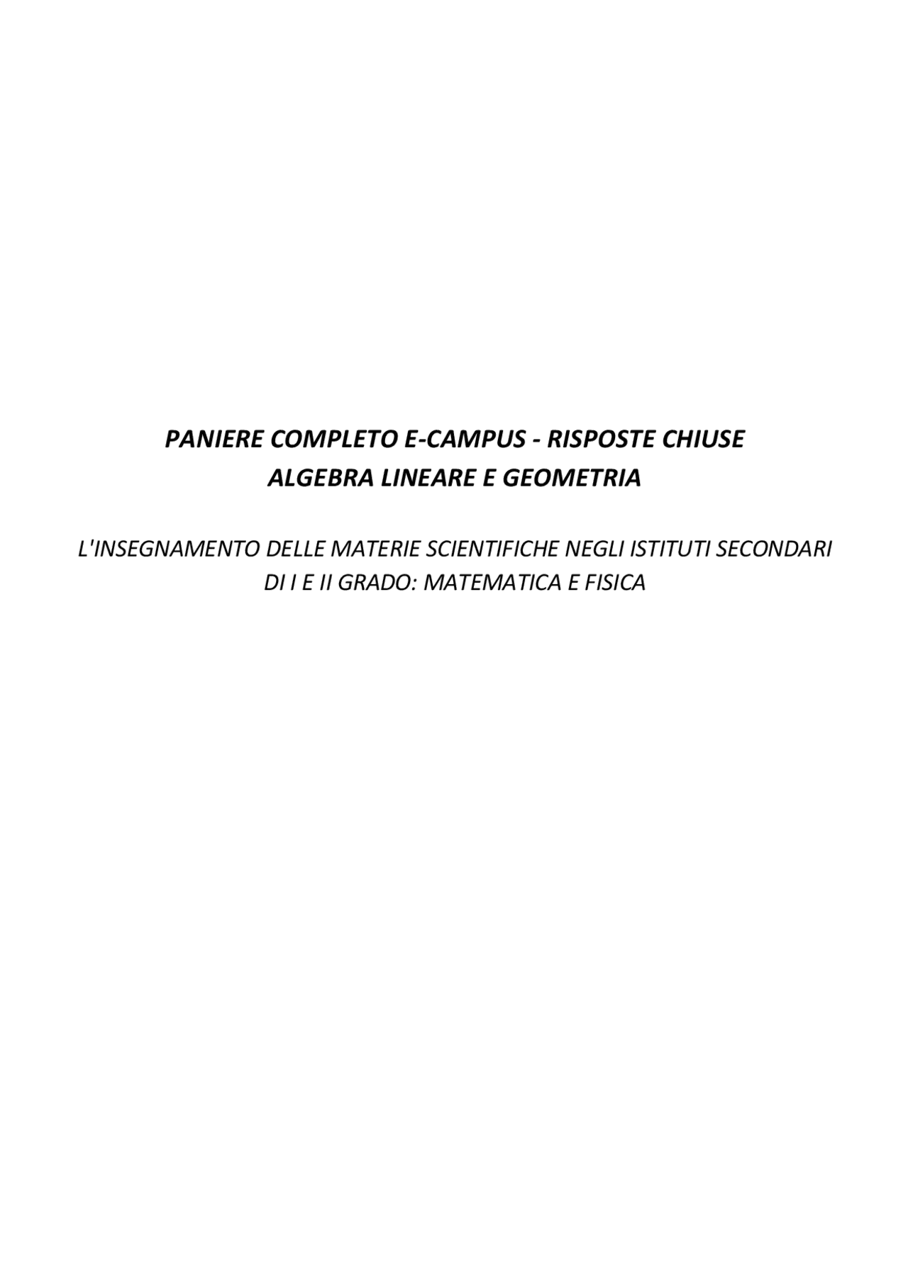Paniere Con Risposte Chiuse Di Algebra Lineare E Geometria Ecampus Per