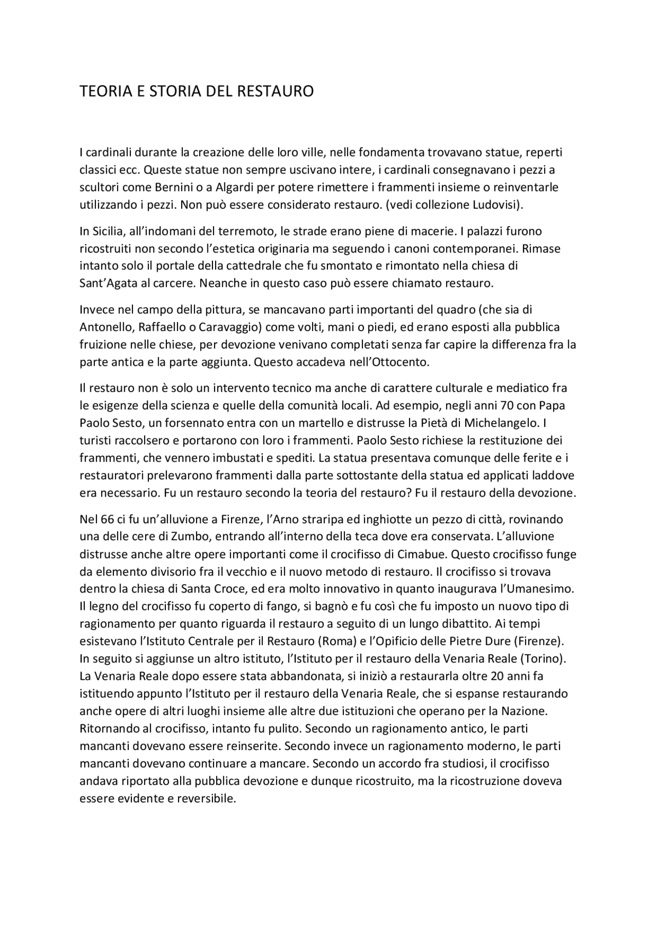 Teoria E Storia Del Restauro Appunti Di Restauro Docsity