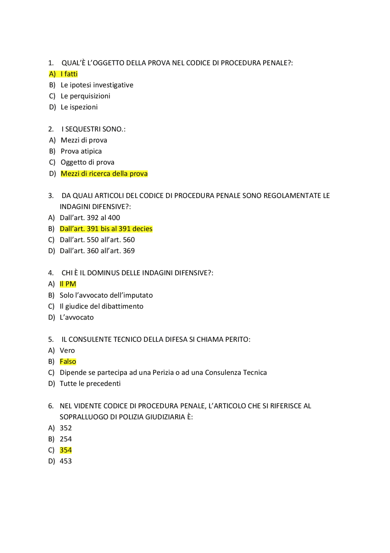 Paniere di Genetica forense (prof. Baldi): domande e risposte chiuse ...