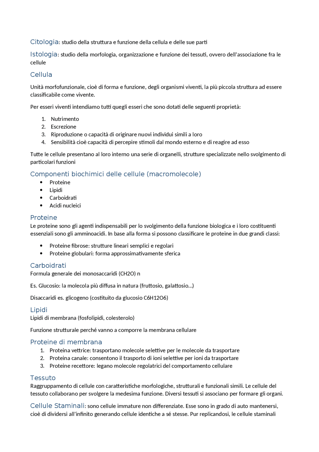 Istologia - Concetti Base - Docsity