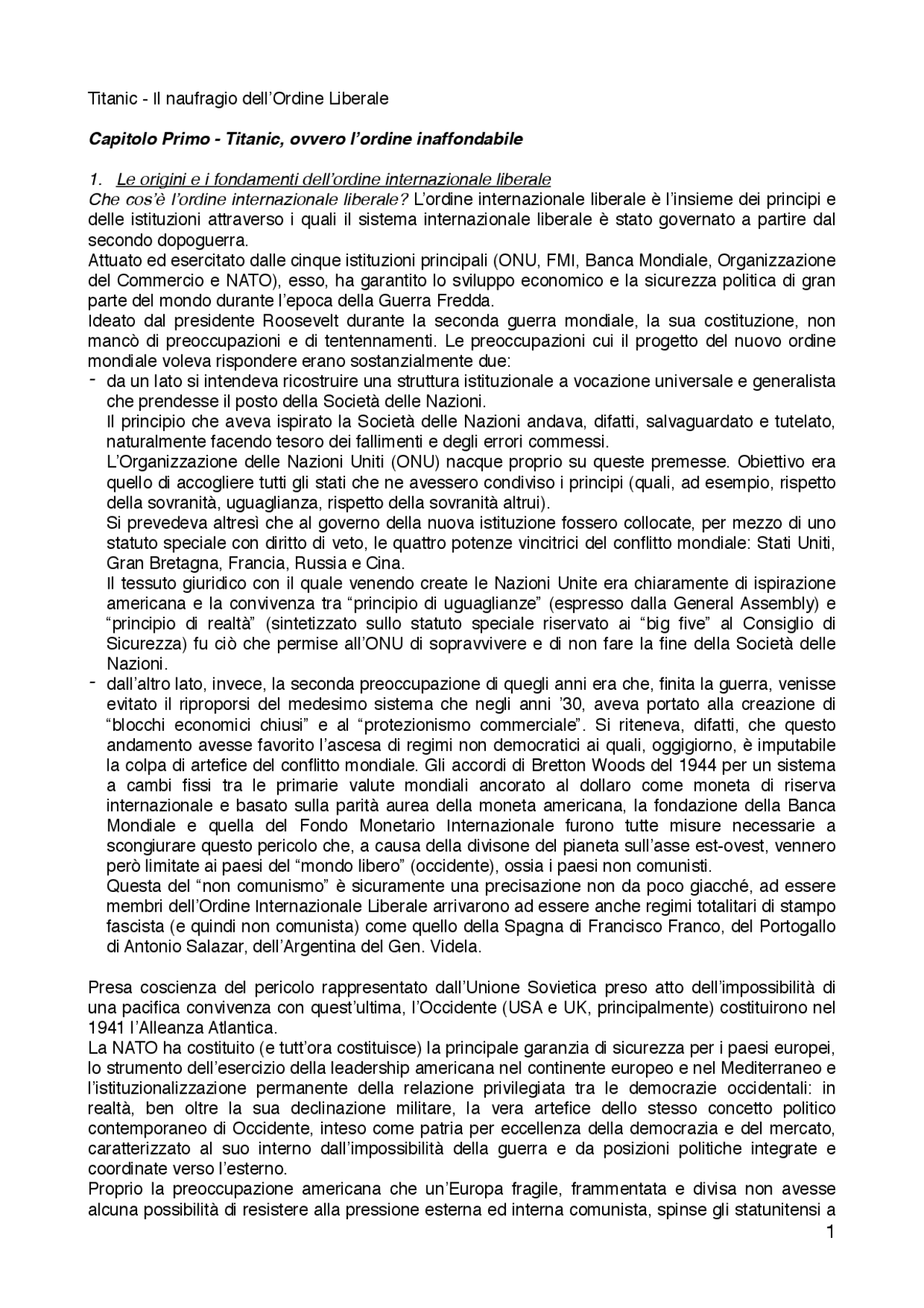 TITANIC- il naufragio dell'ordine liberale - Docsity