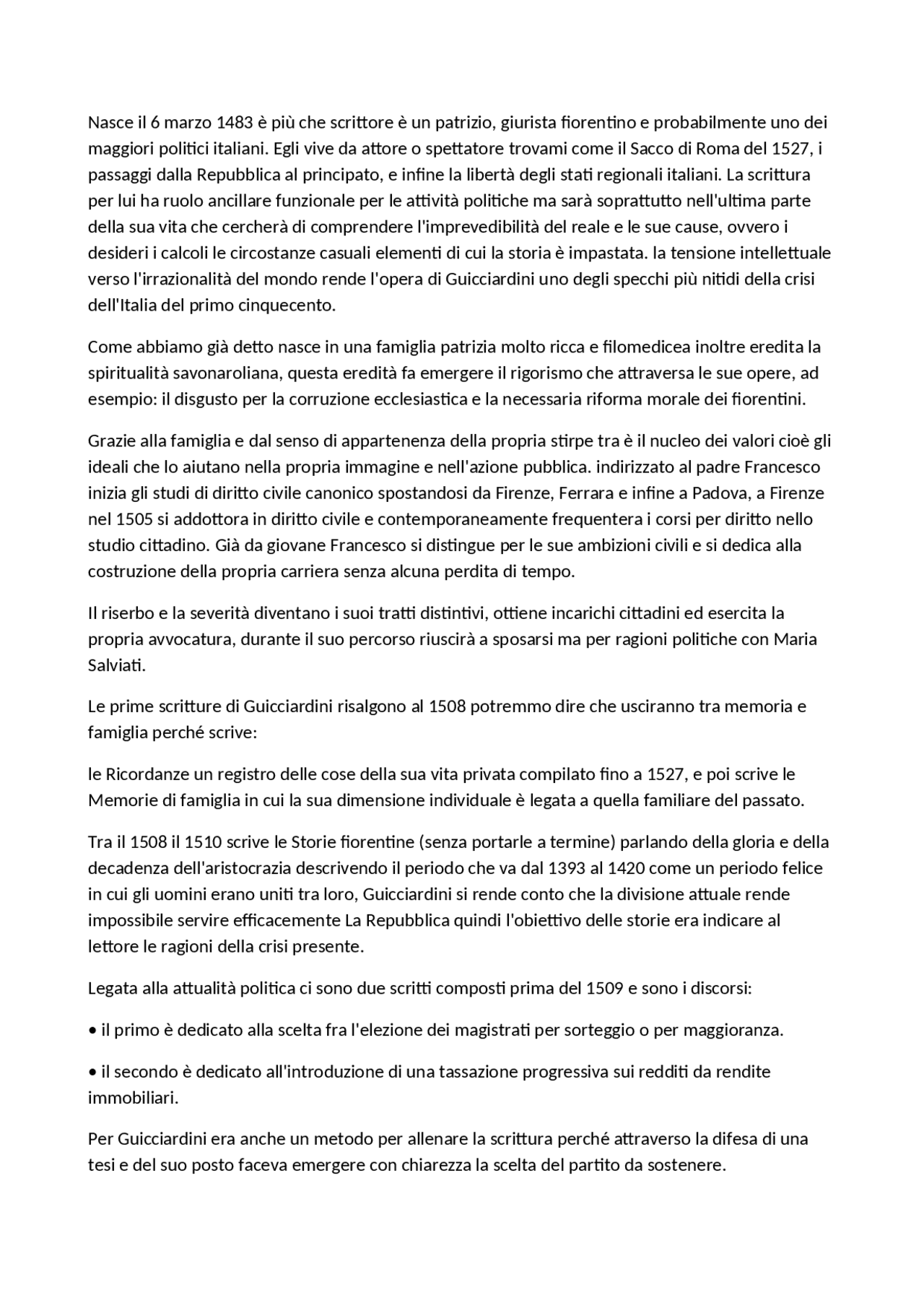 Sintesi Guicciardini Docsity