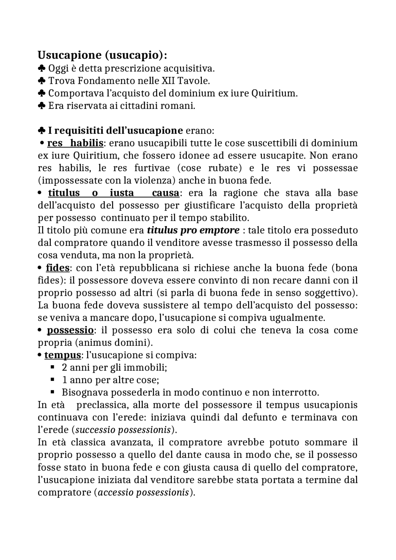 Usucapione e diritti reali - Docsity
