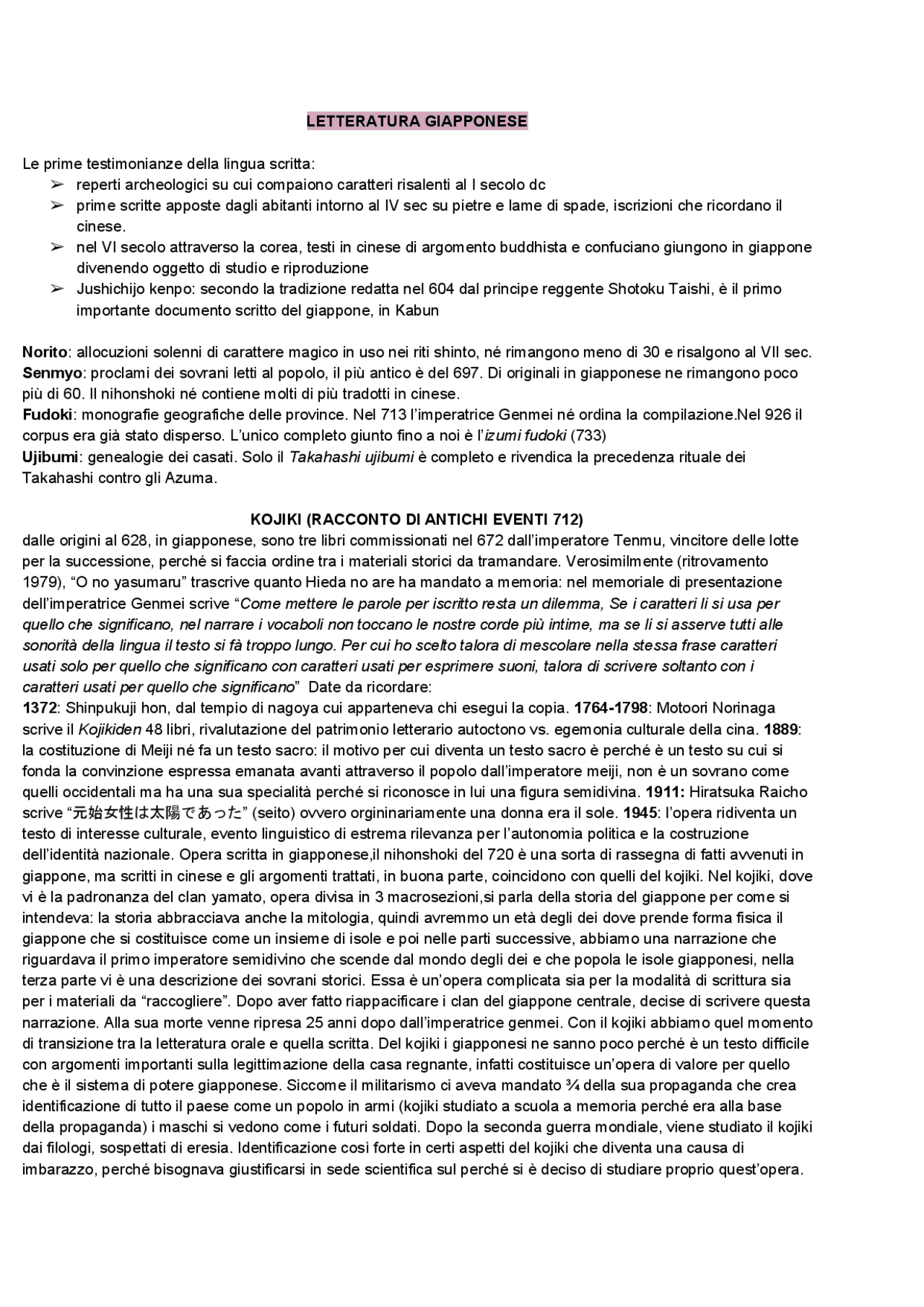 Appunti Letteratura Giapponese A Docsity