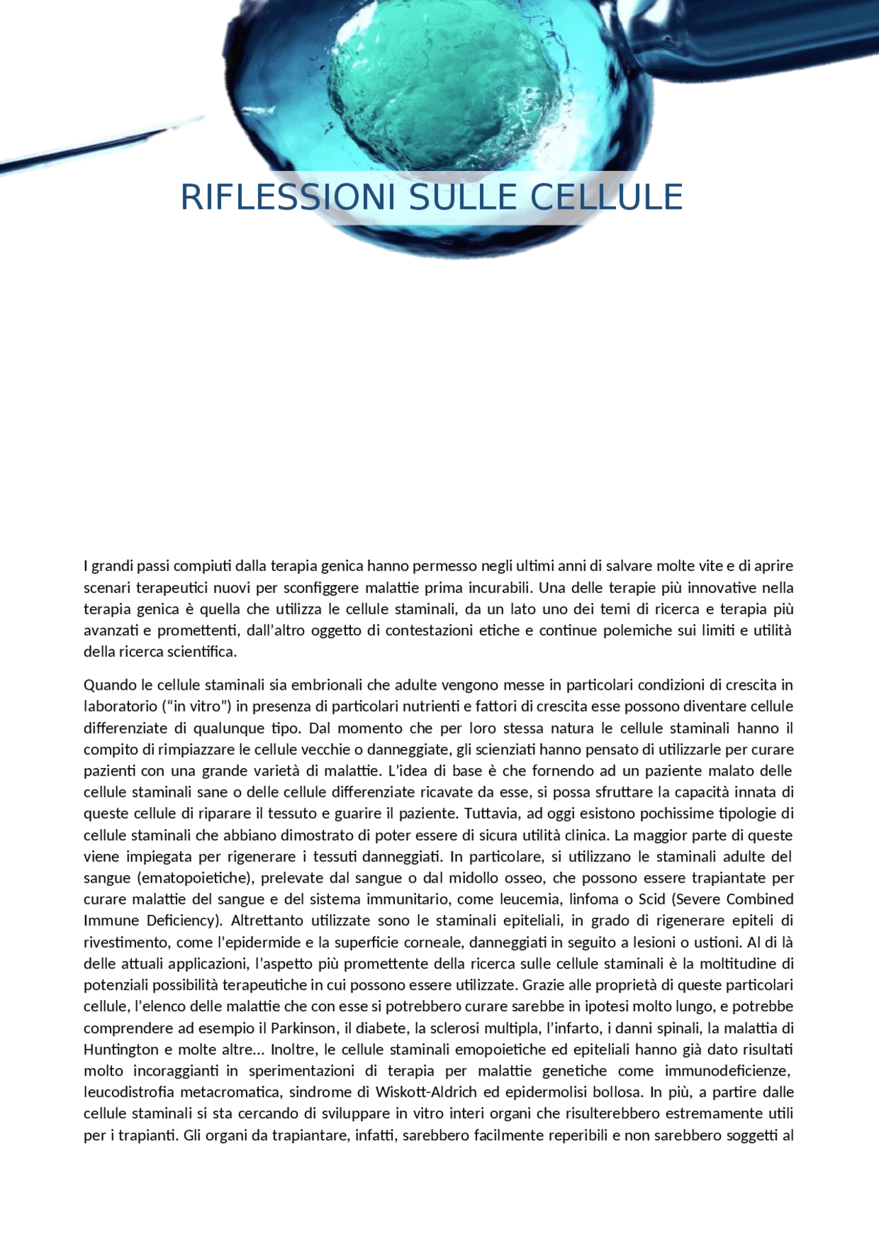 Riflessioni Sulle Cellule Staminali Docsity