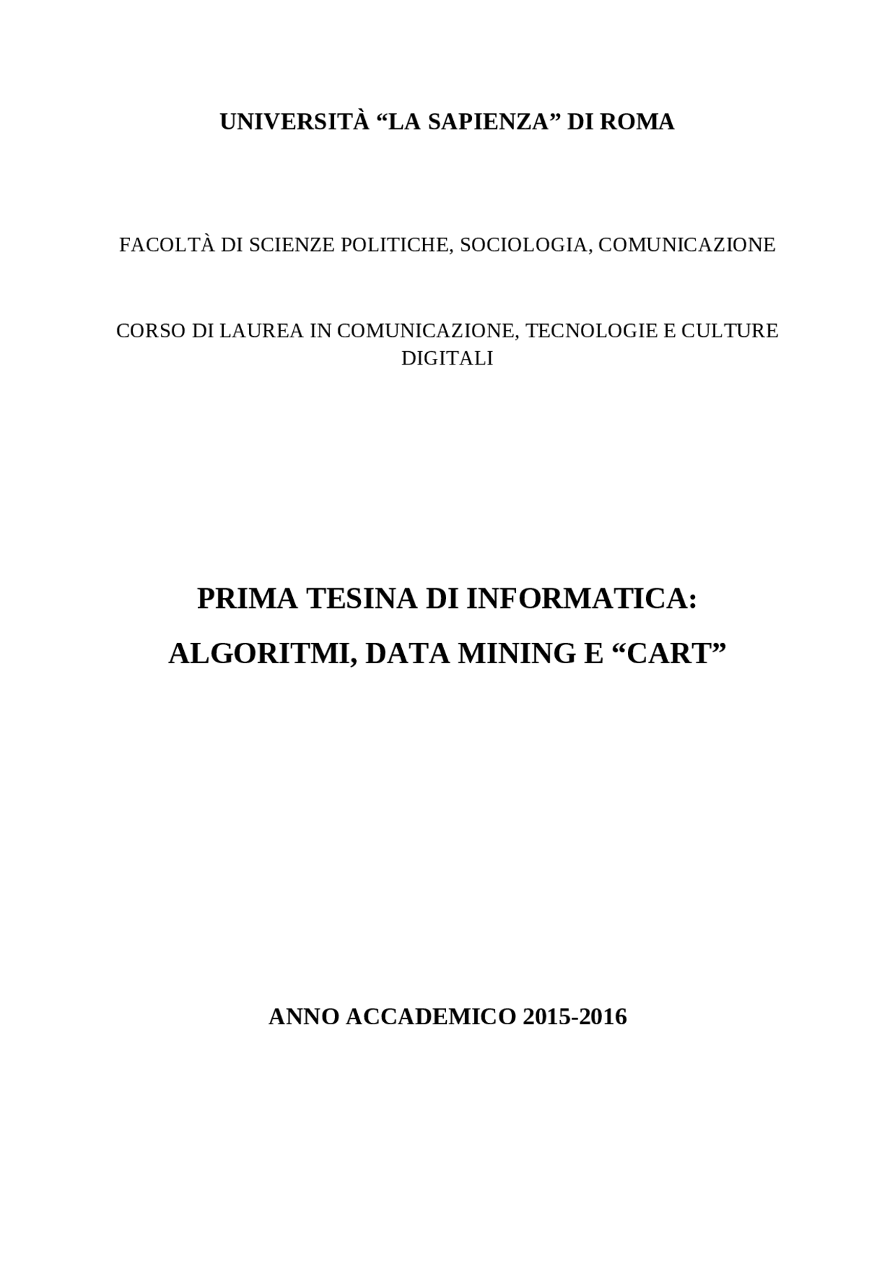 Algoritmi Data Mining E Cart Docsity