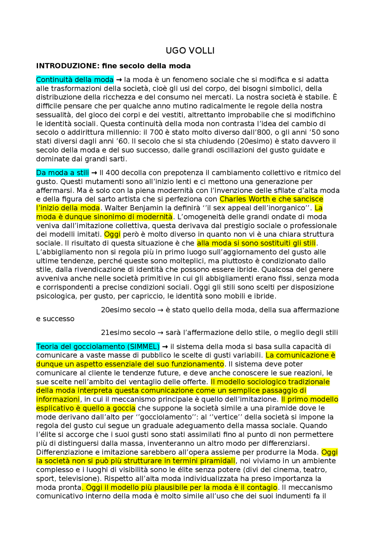 Ugo Volli Introduzione Fine Secolo Della Moda Docsity